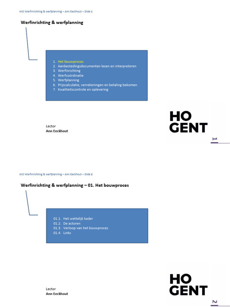 WO Werfinrichting&Planning - 00.4. Cursus - Slides, Oefeningen ...