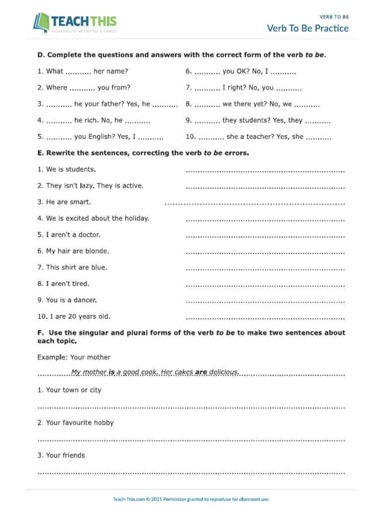 Verb To Be - Unit 2 | PDF