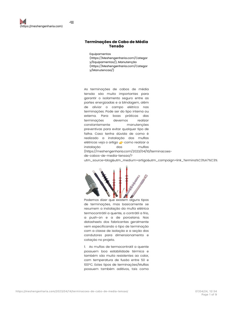 Terminações de Cabo de Média Tensão - Mesh Engenharia | PDF | Condutor ...