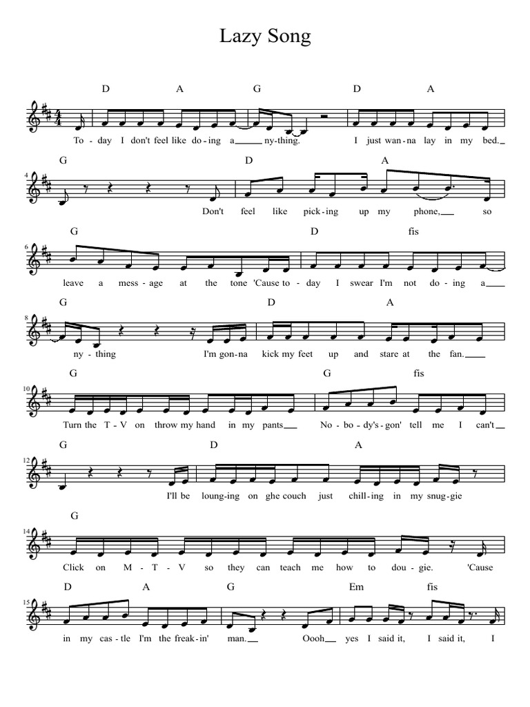 Lazy Song Lyrics and Chords | PDF