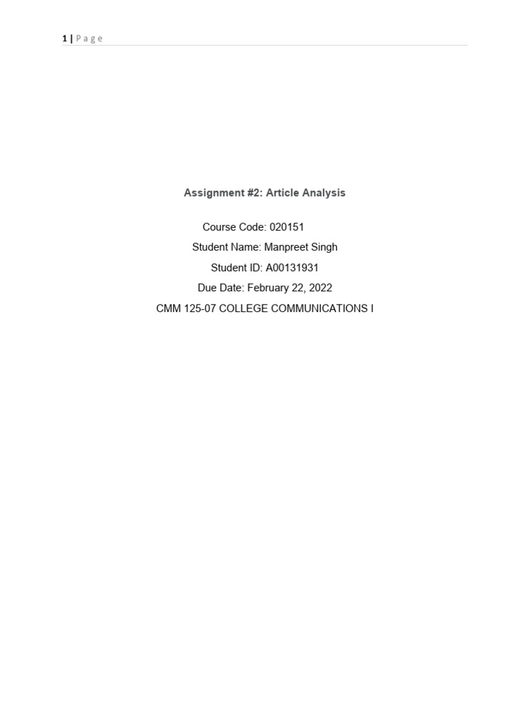 A #2 Article Analysis Manpreet Singh | PDF | Business | Economies