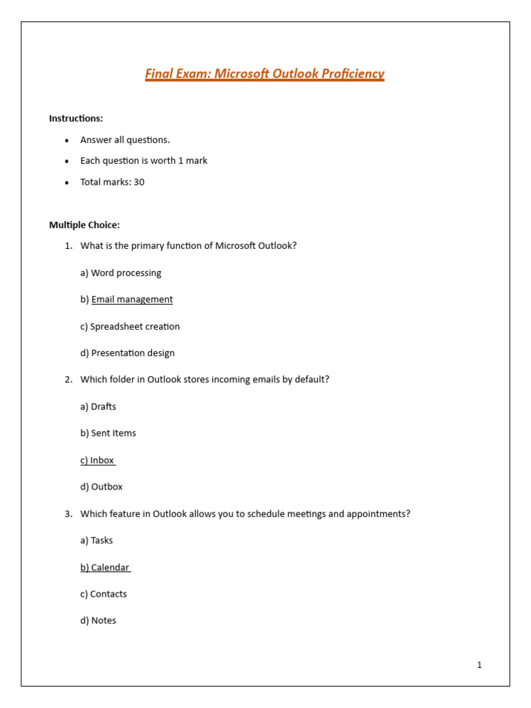 Microsoft Outlook Proficiency Exam | PDF | Microsoft Outlook | Software