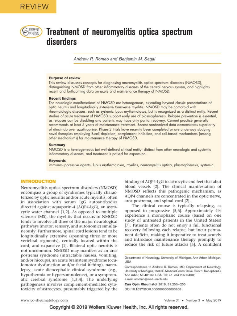 Treatment of Neuromyelitis Optica Spectrum Disorders | PDF | Clinical Medicine | Medical Specialties
