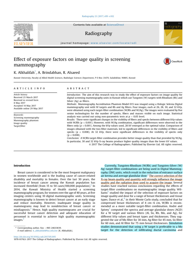 Effect of Exposure Factors On Image Quality in Screening Mammography ...
