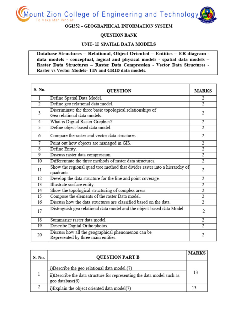 Ogi352 QB Unit 2 | PDF | Data Model | Geographic Information System