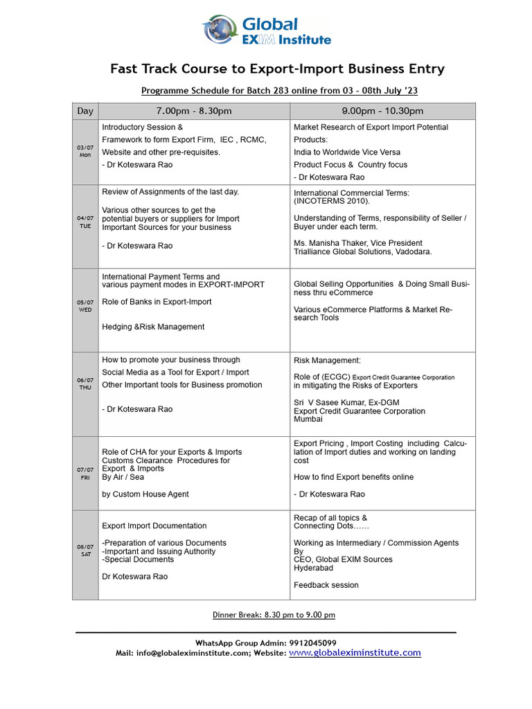 283 Batch EXPORT Training Schedule | PDF | Exports | Business