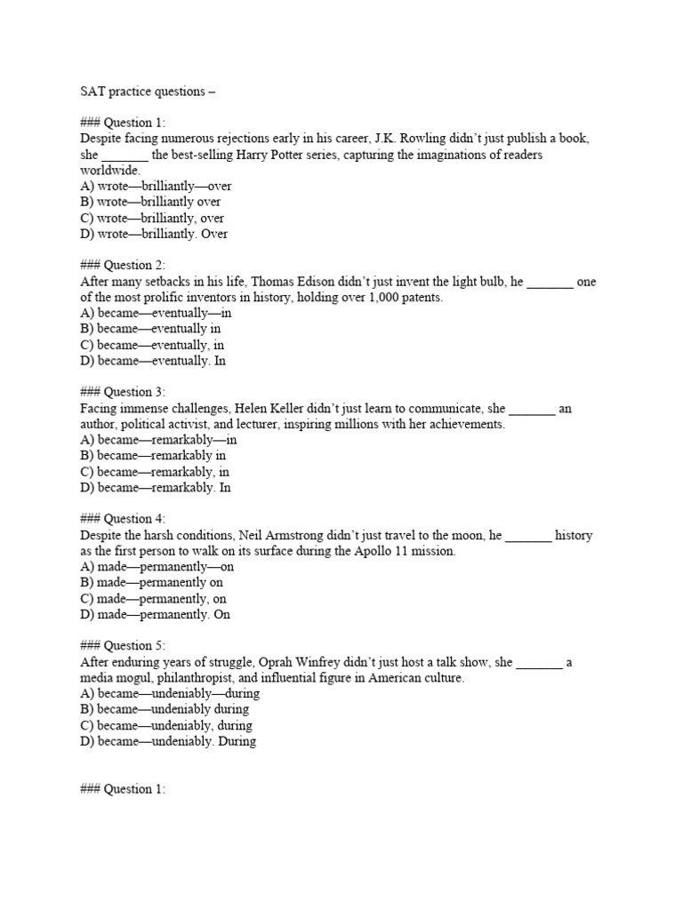 Sat Practice Question | PDF | Gothic Architecture | Epic Poetry