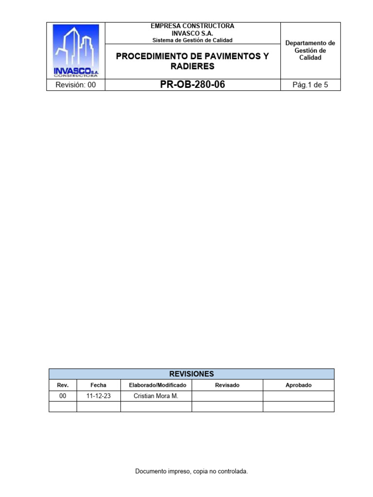 PR-OB-280-06 Procedimiento de Pavimentos y Radieres | PDF | Hormigón ...