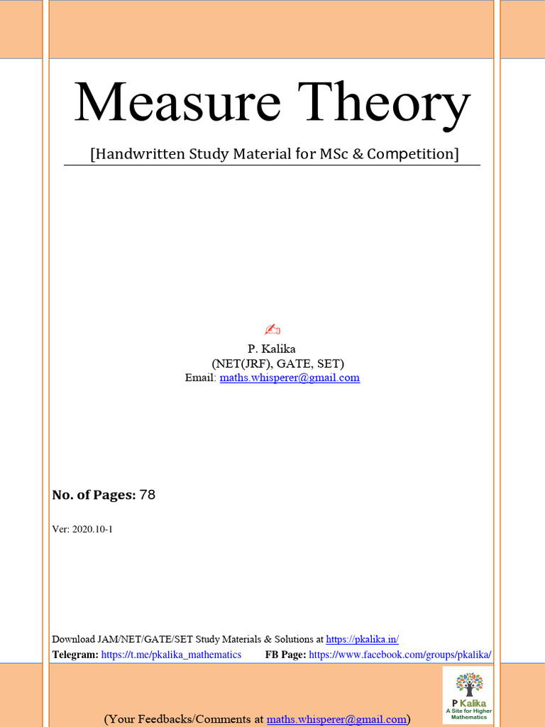 Measure Theory 78pages Pkalika - in | PDF | Career And Technical ...