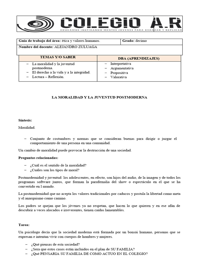Guia Etica y Religión 10 | PDF | Moralidad