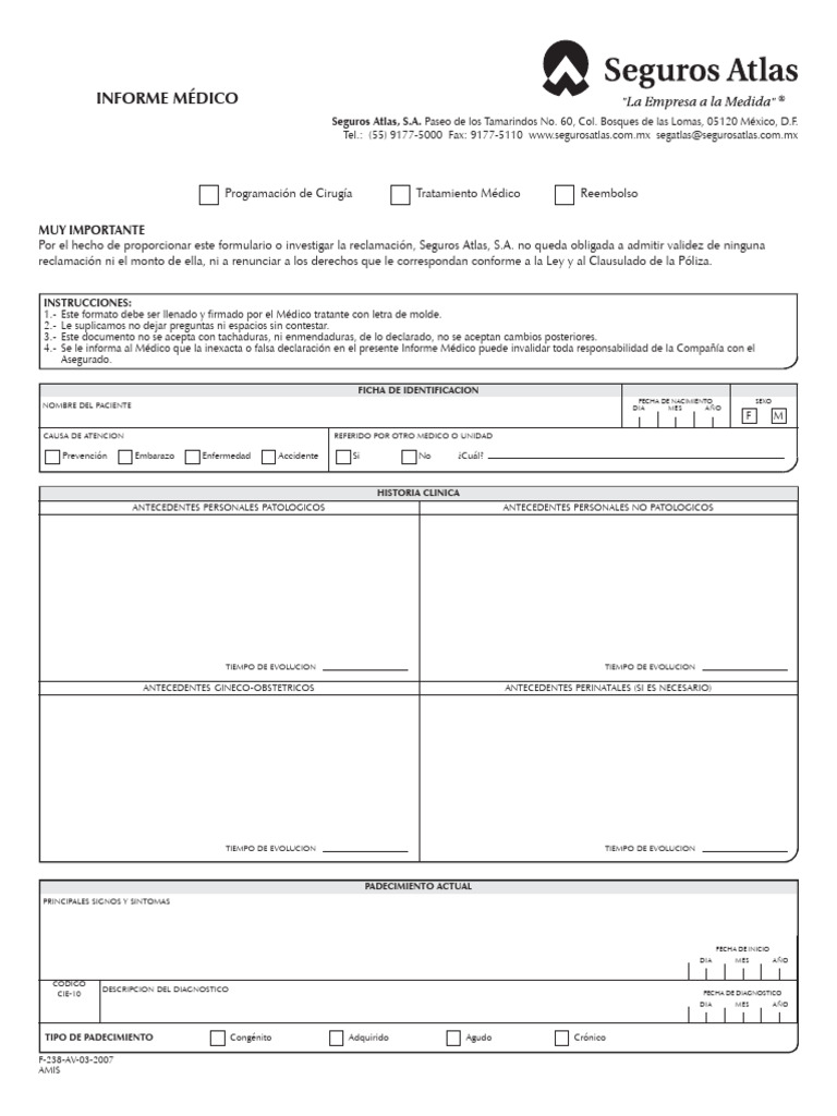 Formato Informe Medico Atlas | PDF | Hospital | Diagnostico medico