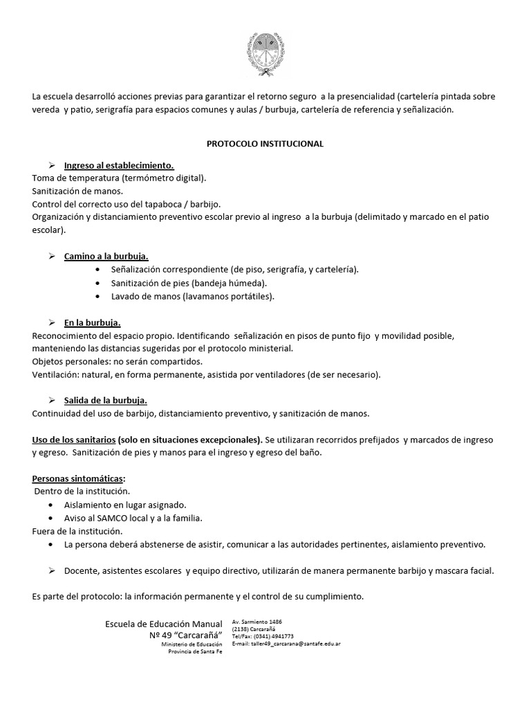 Protocolo Institucional Taller 49 | PDF