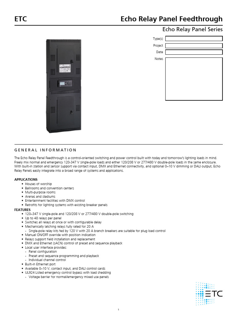 Echo Relay Panel Feedthrough Datasheet Revt | PDF | Relay | Switch