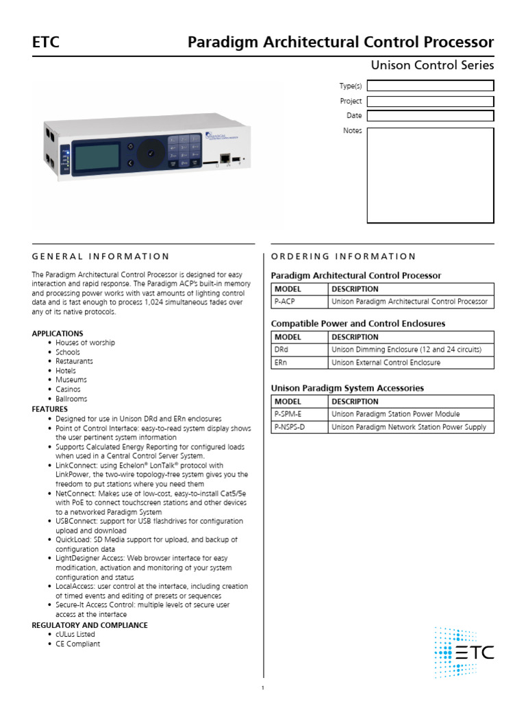 Paradigm Arch Control Processor Datasheet Revi | PDF | Input/Output | Usb