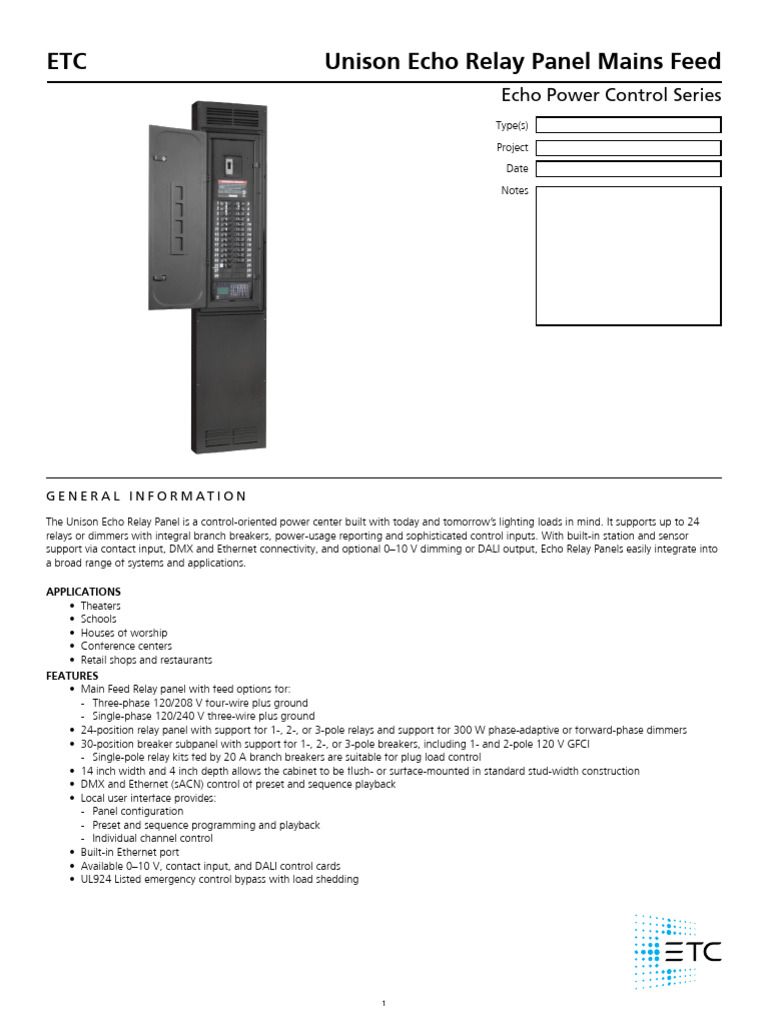 Echo Relay Panel Specs & Options | PDF | Relay | Mains Electricity