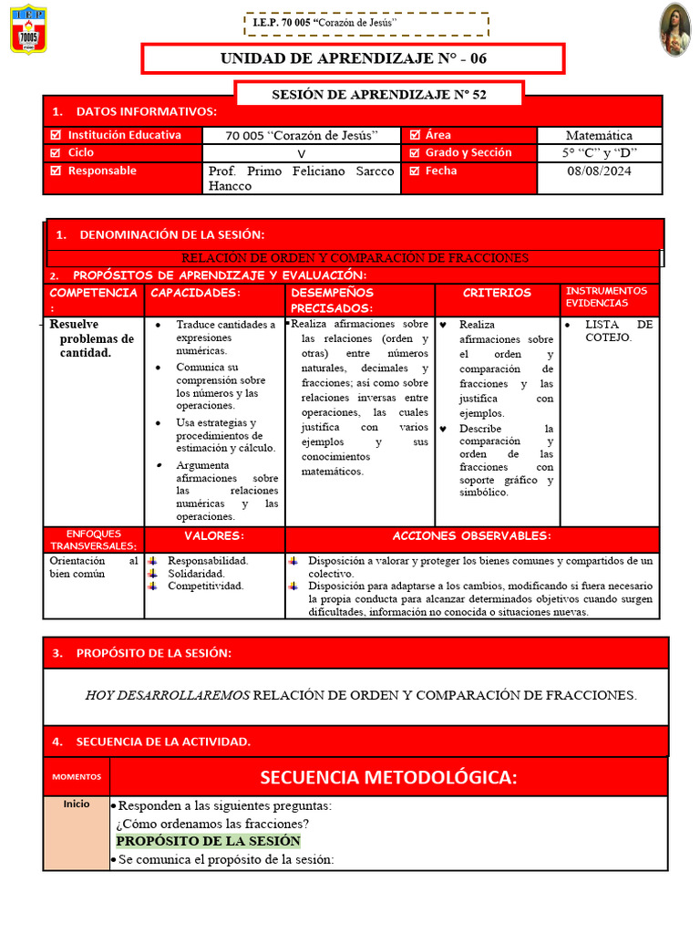 Sesión de Aprendizaje S20 - D2 - Mat - 5to | PDF | Aprendizaje | Evaluación