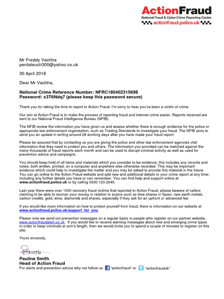 Action Fraud Report 180402315698 | PDF | Fraud | Police