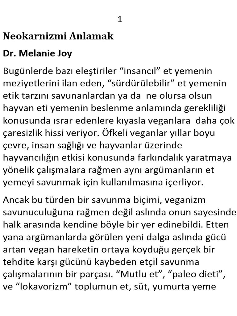 Dr. Melanie Joy - Neokarnizmi Anlamak | PDF