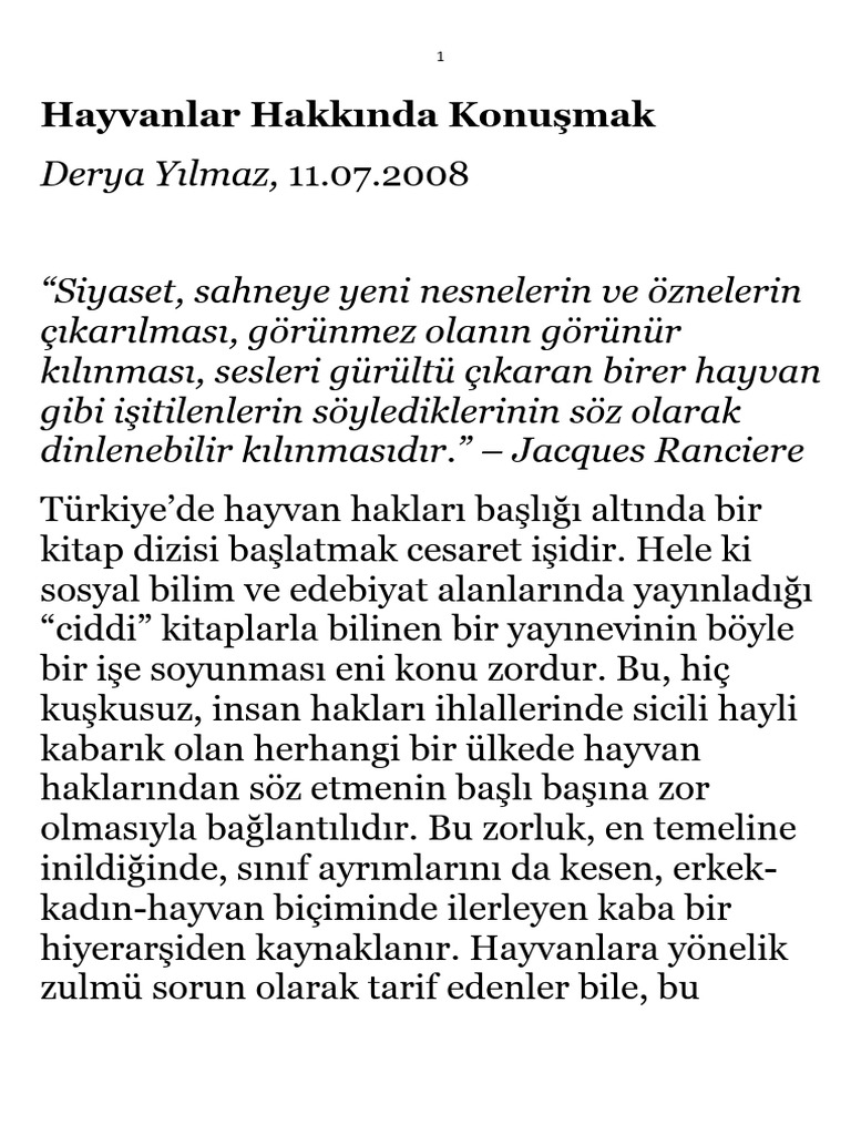 Derya Yılmaz - Hayvanlar Hakkında Konuşmak | PDF