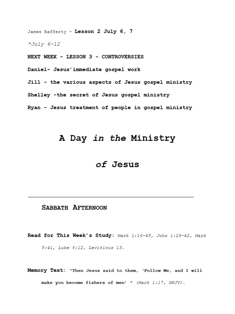 James Rafferty 2024 Q3 L2 A Day in The Ministry of Jesus | PDF | Jesus ...