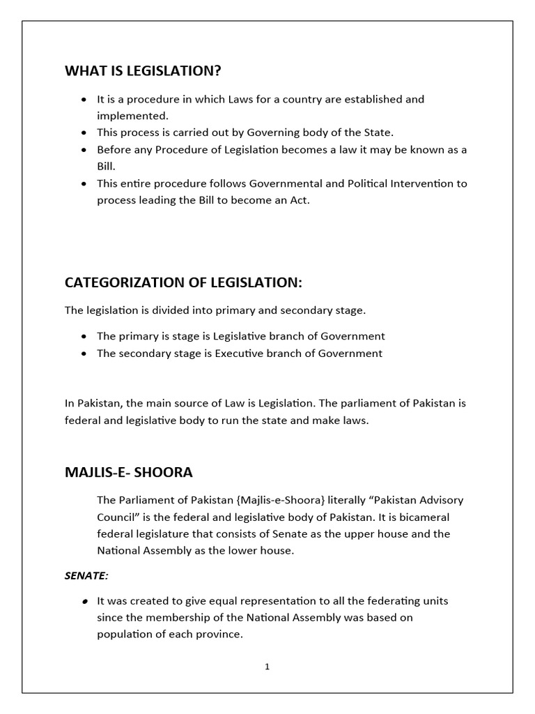 What Is Legislation | PDF | Bill (Law) | Parliament Of Pakistan
