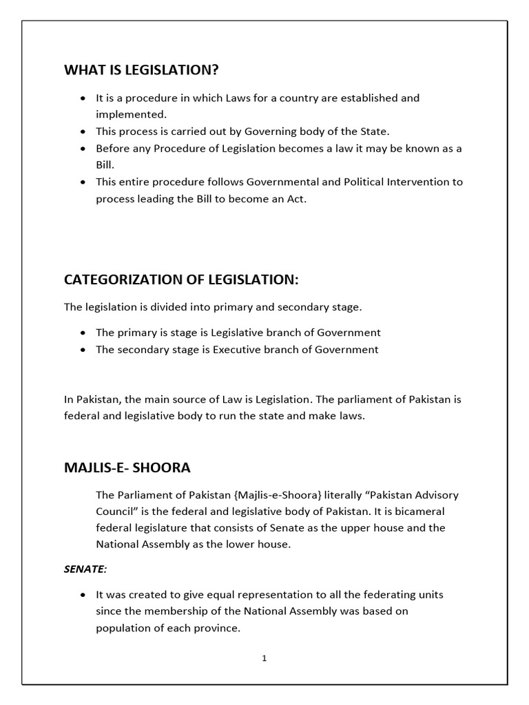 Legislation | PDF | Bill (Law) | Parliament Of Pakistan