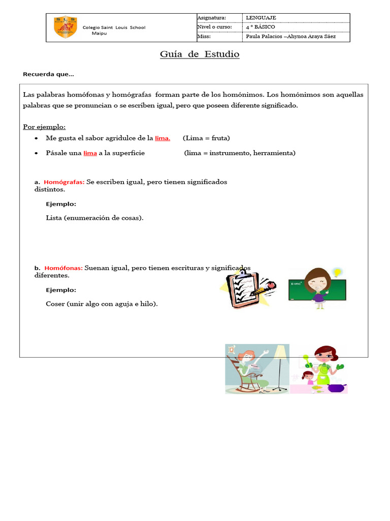 Guia de Palabras Homofonos | PDF | Artes del Lenguaje y Comunicación