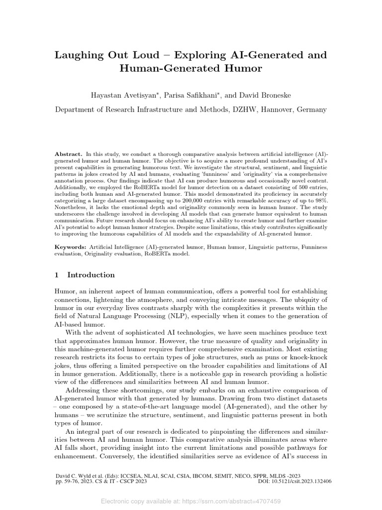 AI vs Human Humor: A Comparative Study | PDF | Artificial Intelligence ...