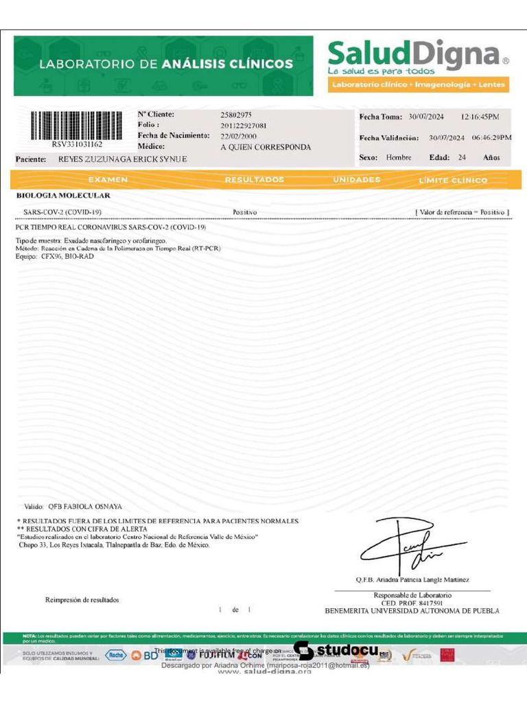 Resultados PCR Erick Reyes | PDF
