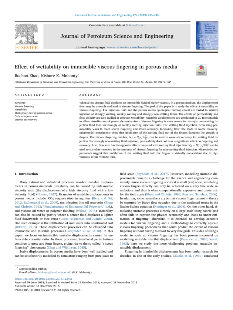 Viscous Fingering Number | PDF | Viscosity | Permeability (Earth Sciences)