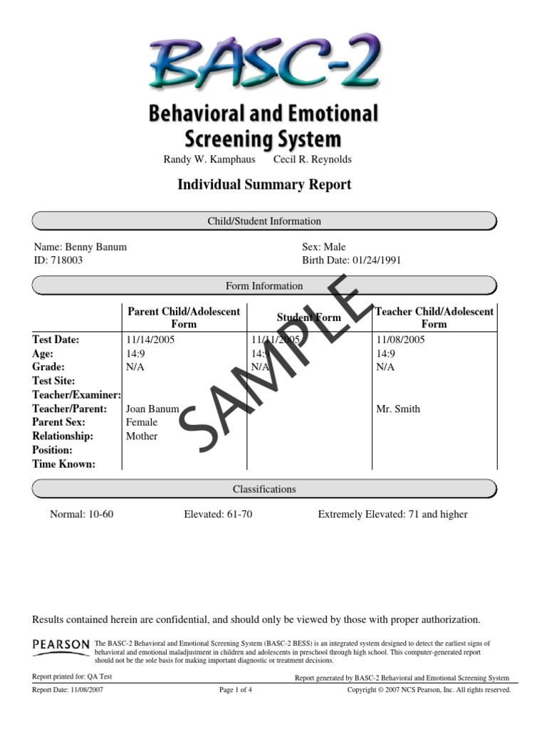 Contoh Alat Screening - BASC-2 | PDF | Behavioural Sciences | Psychology