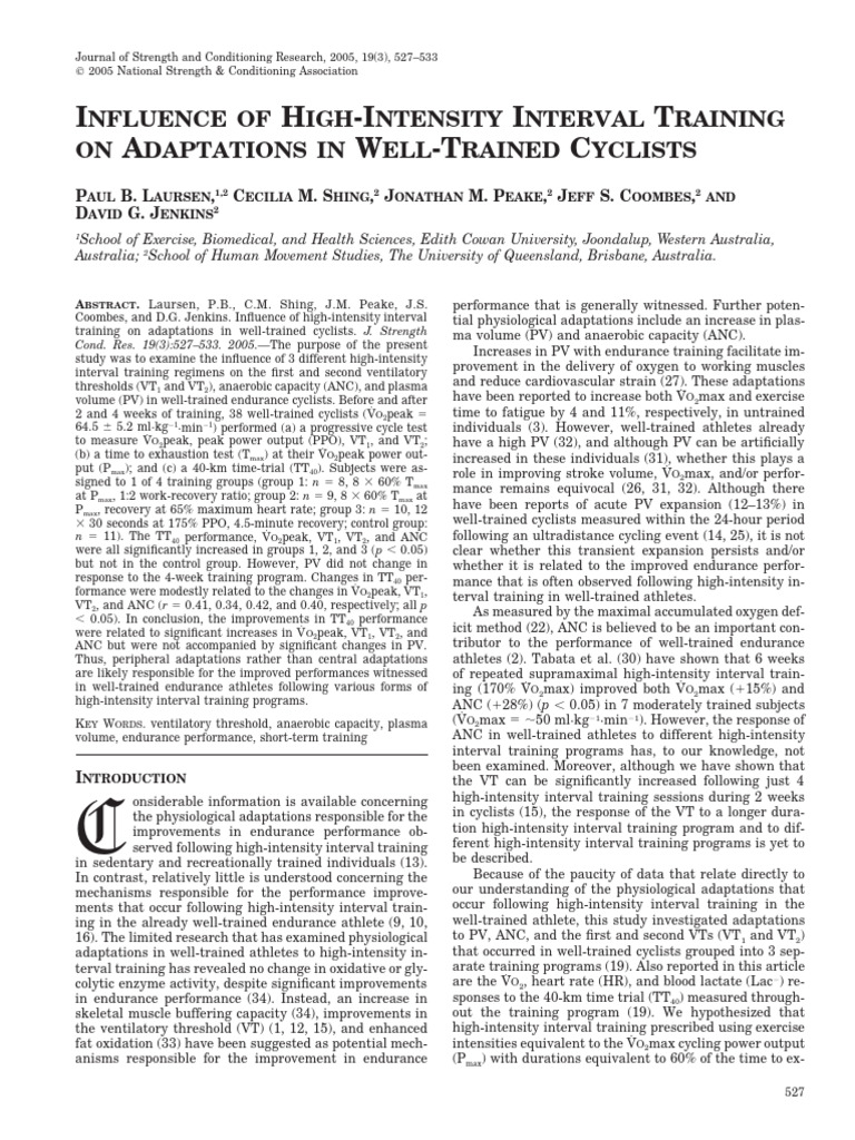 Influence of High-Intensity Interval Training On Adaptations in Well-Trained Cyclists | PDF ...