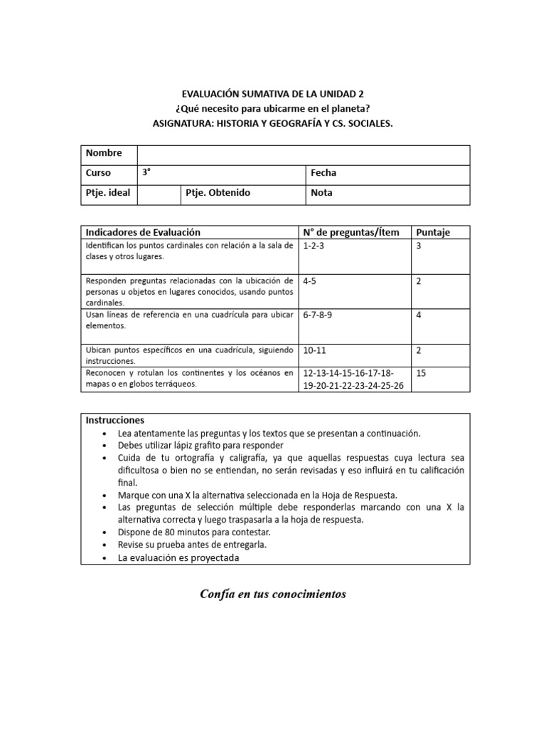 Evaluación Sumativa de La Unidad 2 Corregida | PDF | océano Atlántico | Continente