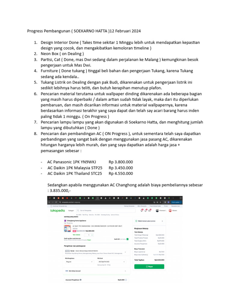 Progress Pembangunan SOEKARNO HATTA Per 12 Februari 2024 | PDF