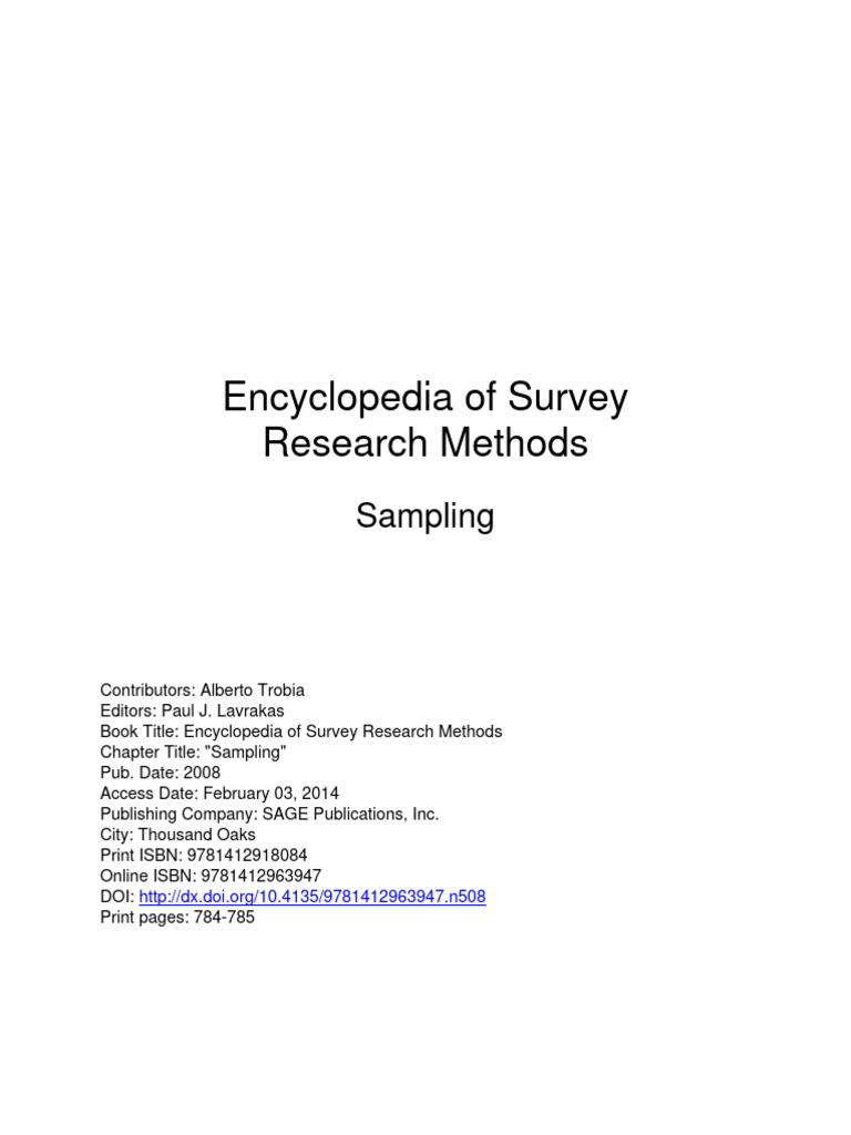 Sampling by Alberto Trobia in Encyclopedia of Survey Research Methods | PDF | Sampling ...