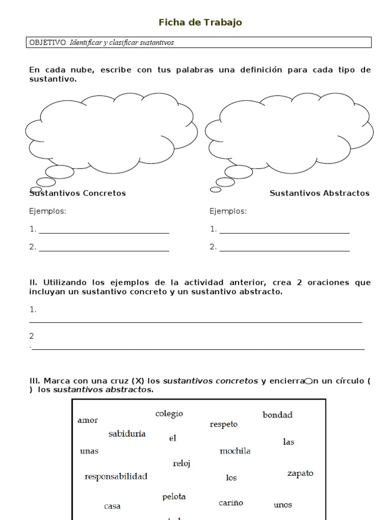 Ficha de Trabajo Clase Sustantivos | Descargar gratis PDF | Sustantivo ...