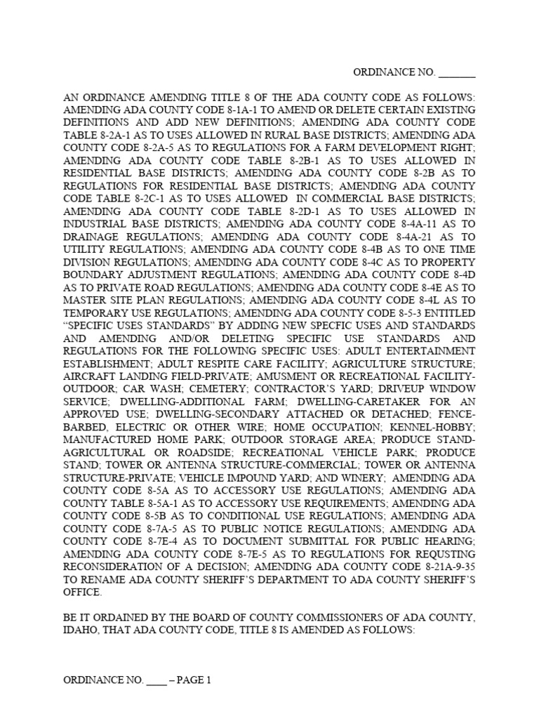 Ada County Code Title 8 Amendments | PDF | Land Lot | Car