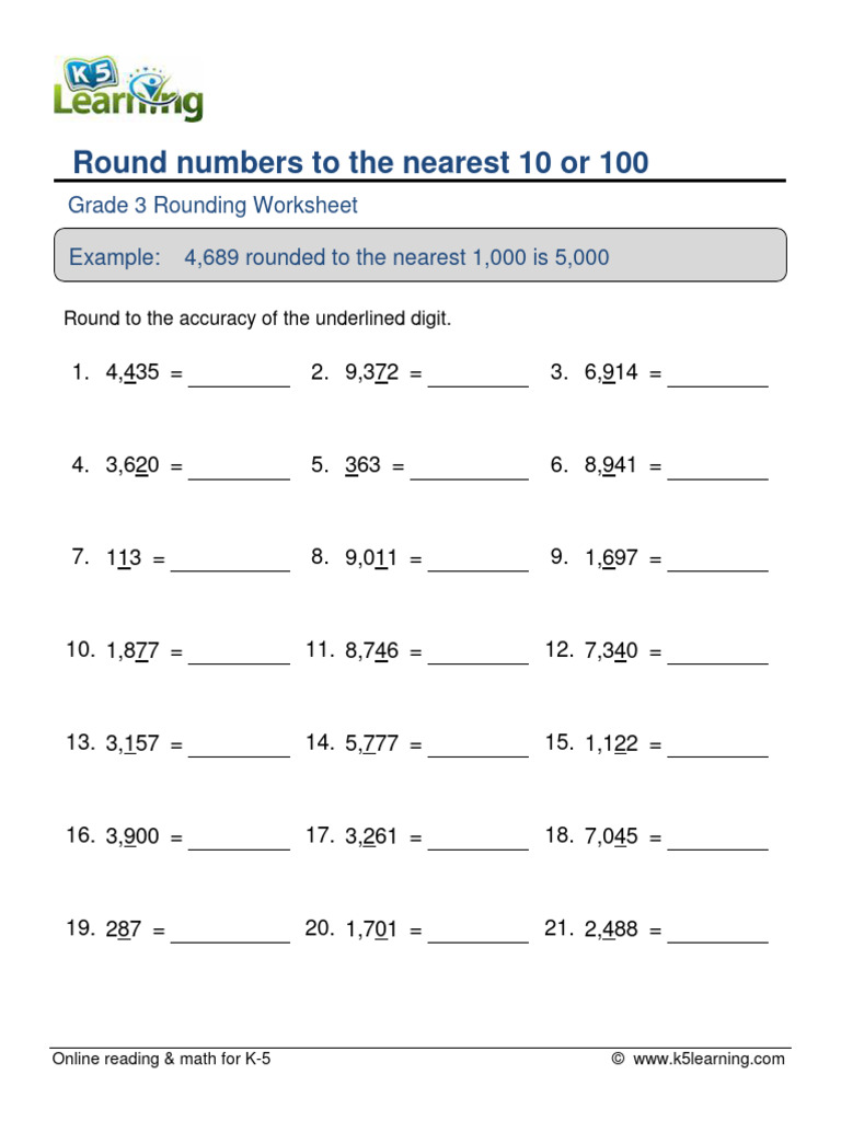 Grade 3 Round Numbers Nearest 10 or 100 F | PDF