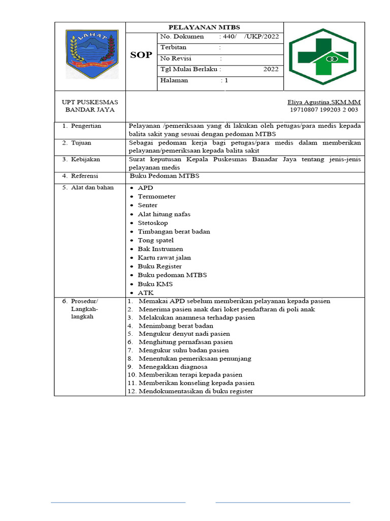 Sop Pelayanan MTBS | PDF