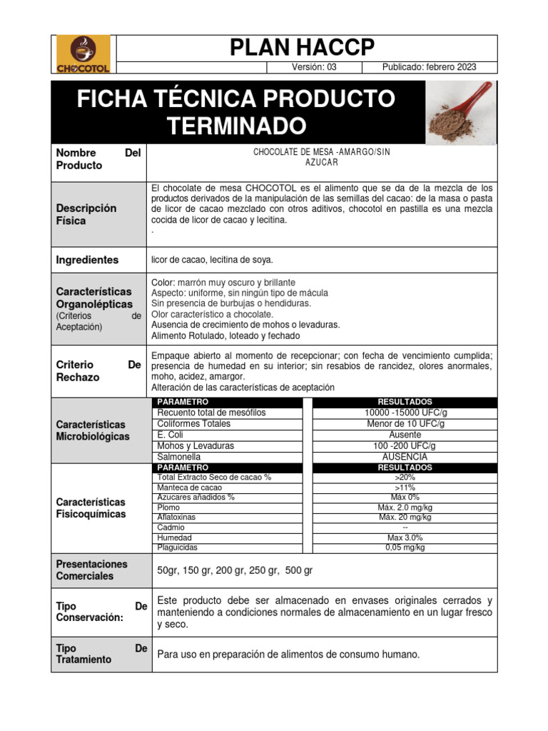 Ficha Tecnica Chocolate - Chocotol | PDF | Chocolate | Alimentos Ficha Tecnica Chocolate - Chocotol | PDF | Chocolate | Alimentos