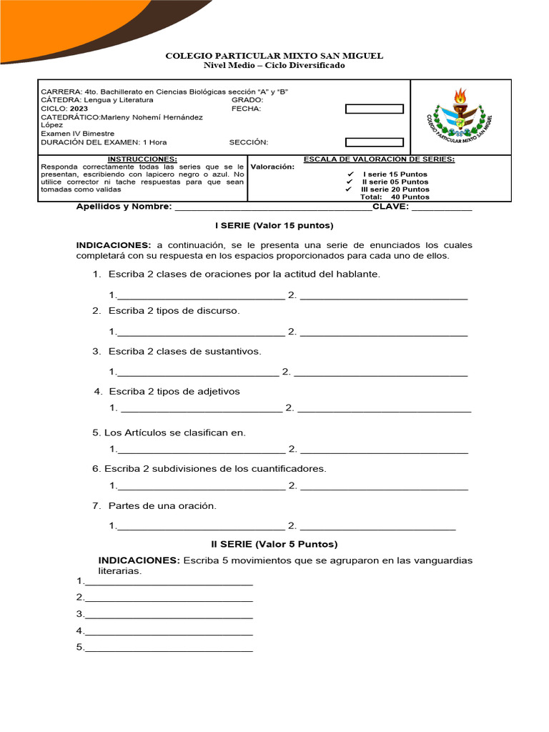 Evaluaci - N Final 4to. Biologicas 23 - Eru695bq | PDF | Lingüística
