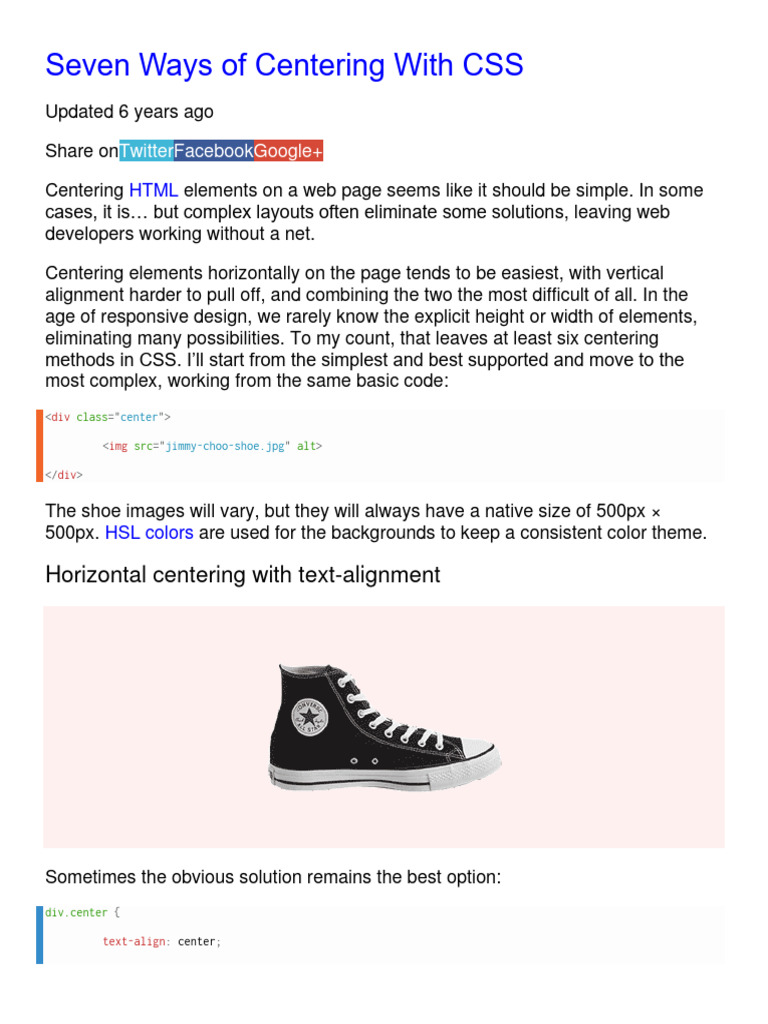 Seven Ways of Centering With CSS | PDF | World Wide Web | Internet & Web Seven Ways of Centering With CSS | PDF | World Wide Web | Internet & Web