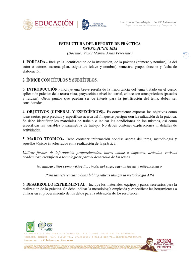 Estructura Del Reporte de Practica-EJ2024 | PDF