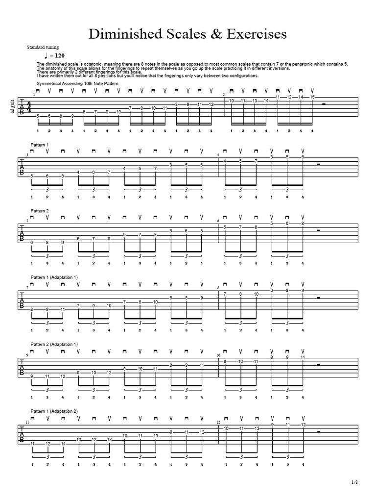 Diminished Scale Exercises for Guitar | PDF | Musical Compositions ...