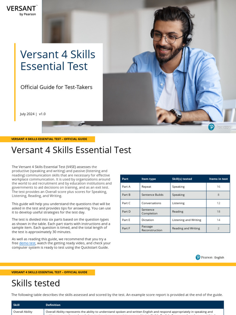 Official Test Guide Versant 4 Skills Essential | PDF | English Language ...