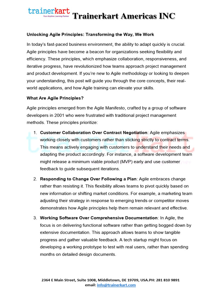 Unlocking Agile Principles - Transforming The Way, We Work | PDF ...
