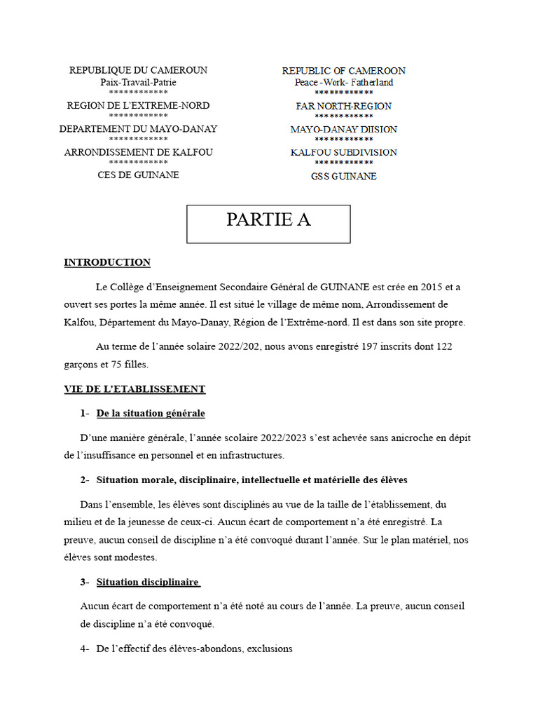 Rapport Annuel du CES de Guinane 2022-2023 | PDF | Pédagogie