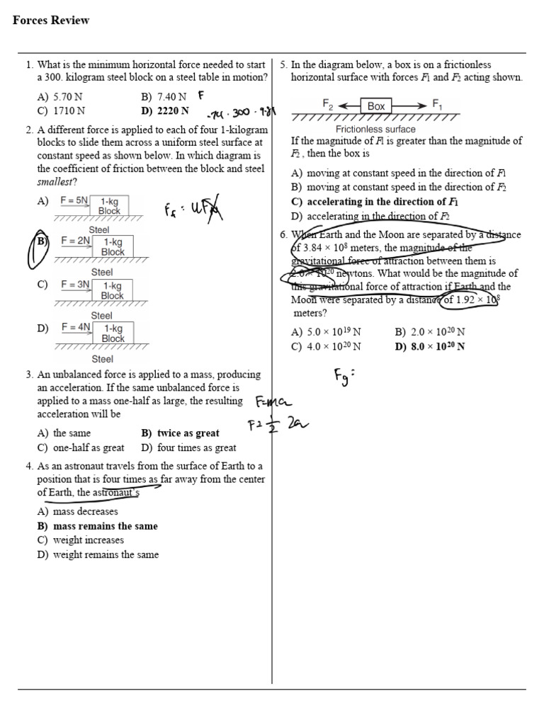 Forces Worksheet Answer Key | PDF | Force | Acceleration