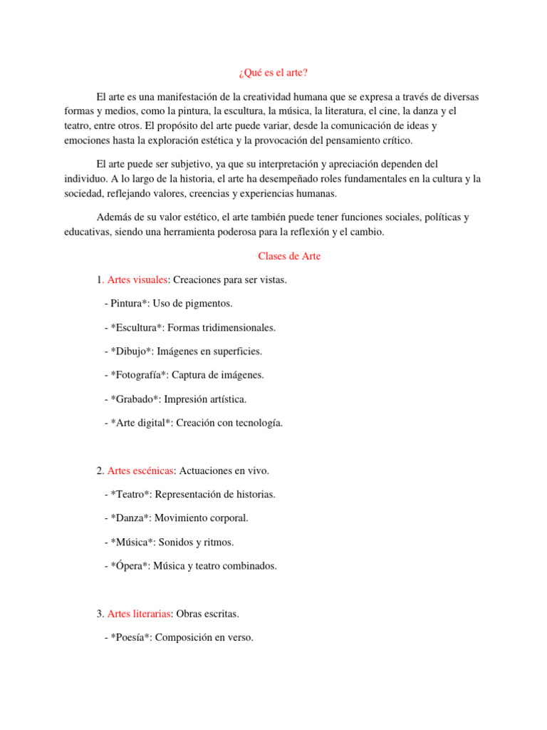 Introducción al Arte y sus Clases | PDF