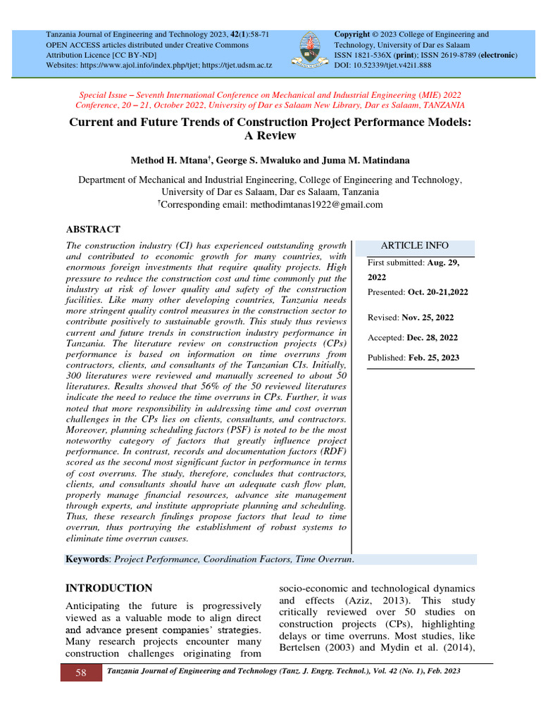 Current and Future Trends of Construction Project Performance Models - A Review-Annotated | PDF ...
